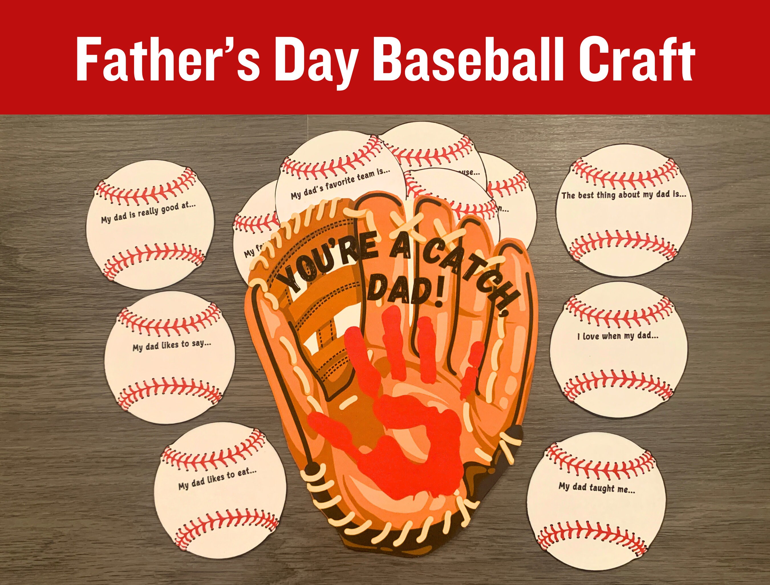 Father's Day Handprint Craft, Printable All About My Dad, Baseball Dad ...