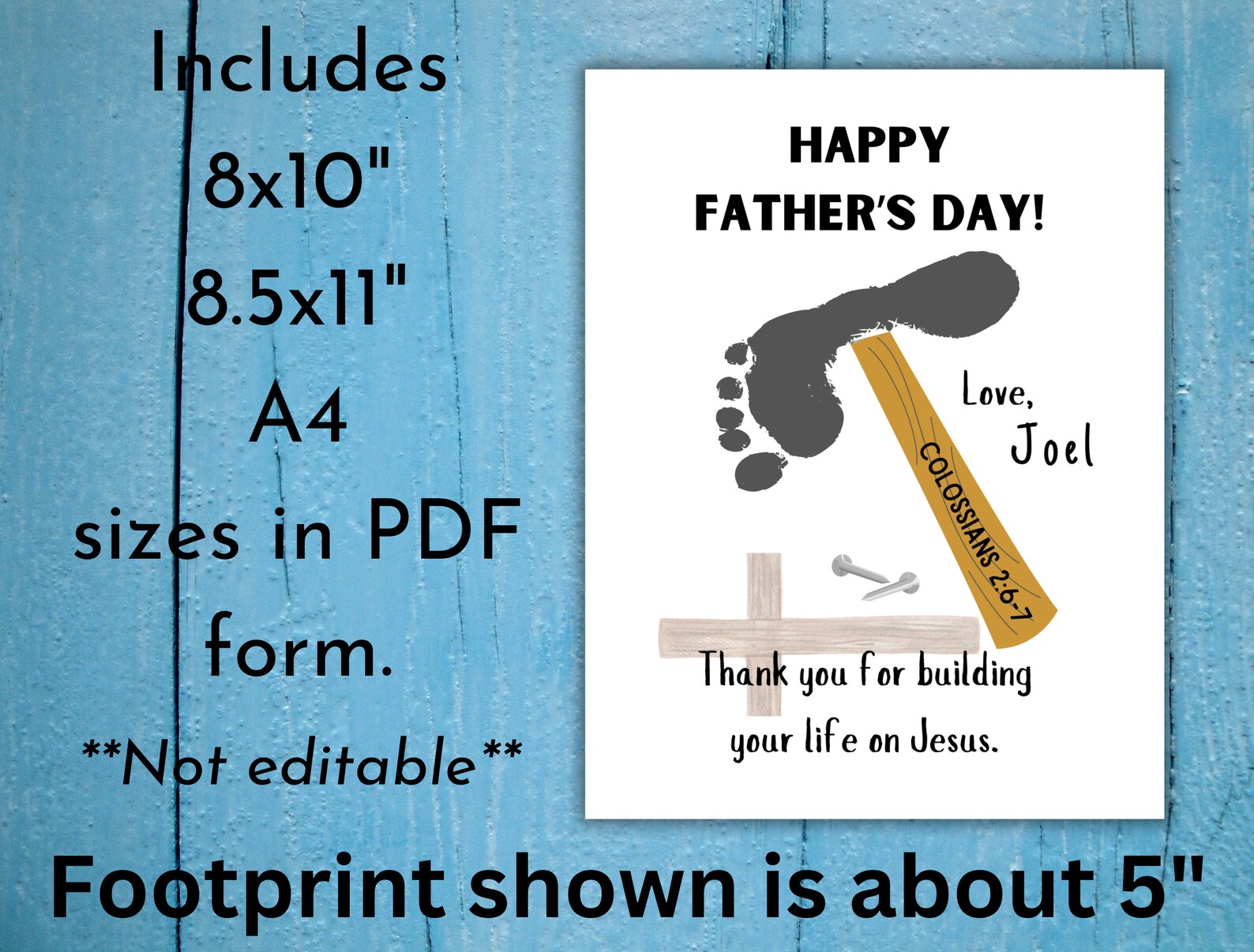 Christian Father's Day Printable Footprint Craft, Father's Day Hammer ...