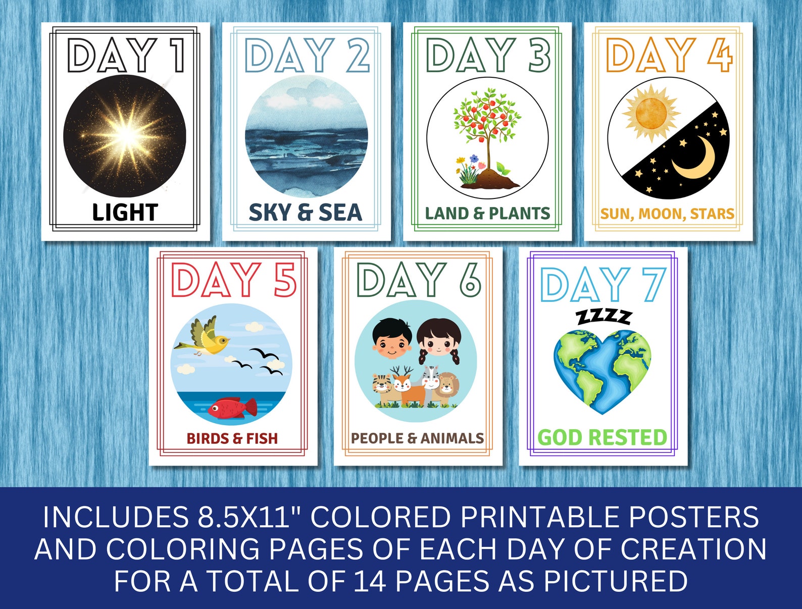 Days of Creation Kids Bible Coloring Pages, 7 Days of Creation Posters ...