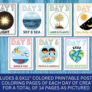 Days of Creation Kids Bible Coloring Pages, 7 Days of Creation Posters ...