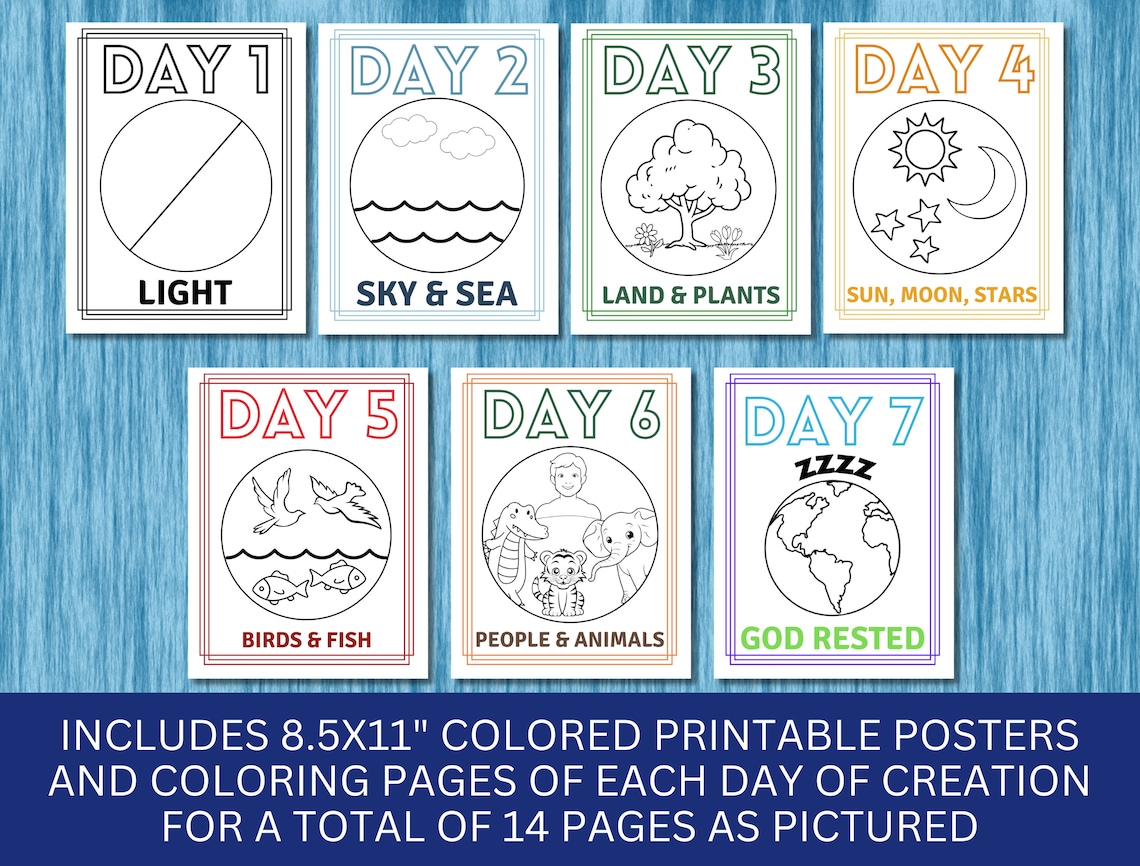 Days of Creation Posters and Bible Coloring Pages, 7 Days of Creation ...