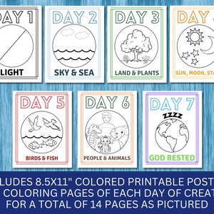 Days of Creation Posters and Bible Coloring Pages, 7 Days of Creation ...