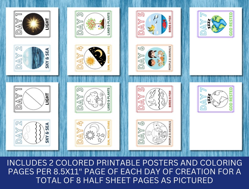 Days of Creation Posters and Bible Coloring Pages, 7 Days of Creation ...