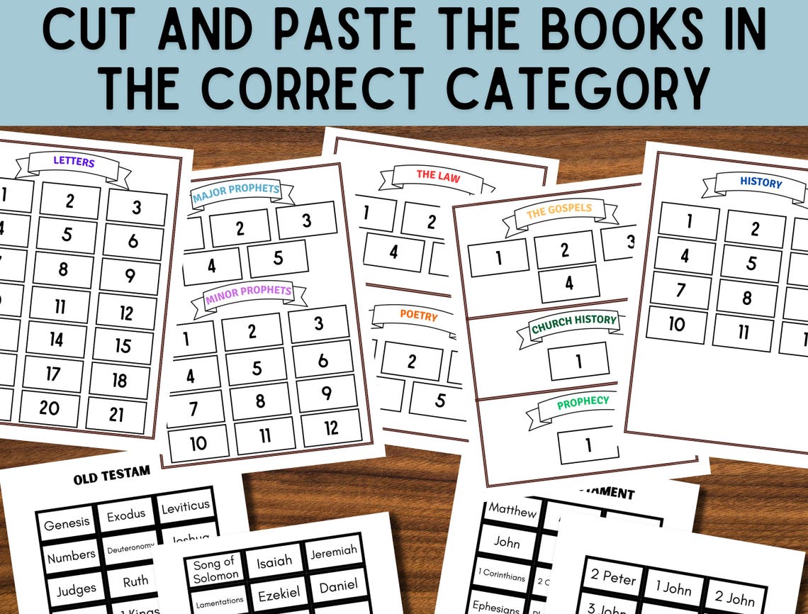 Books of the Bible Sorting Activity, Printable Bible Memory Matching ...
