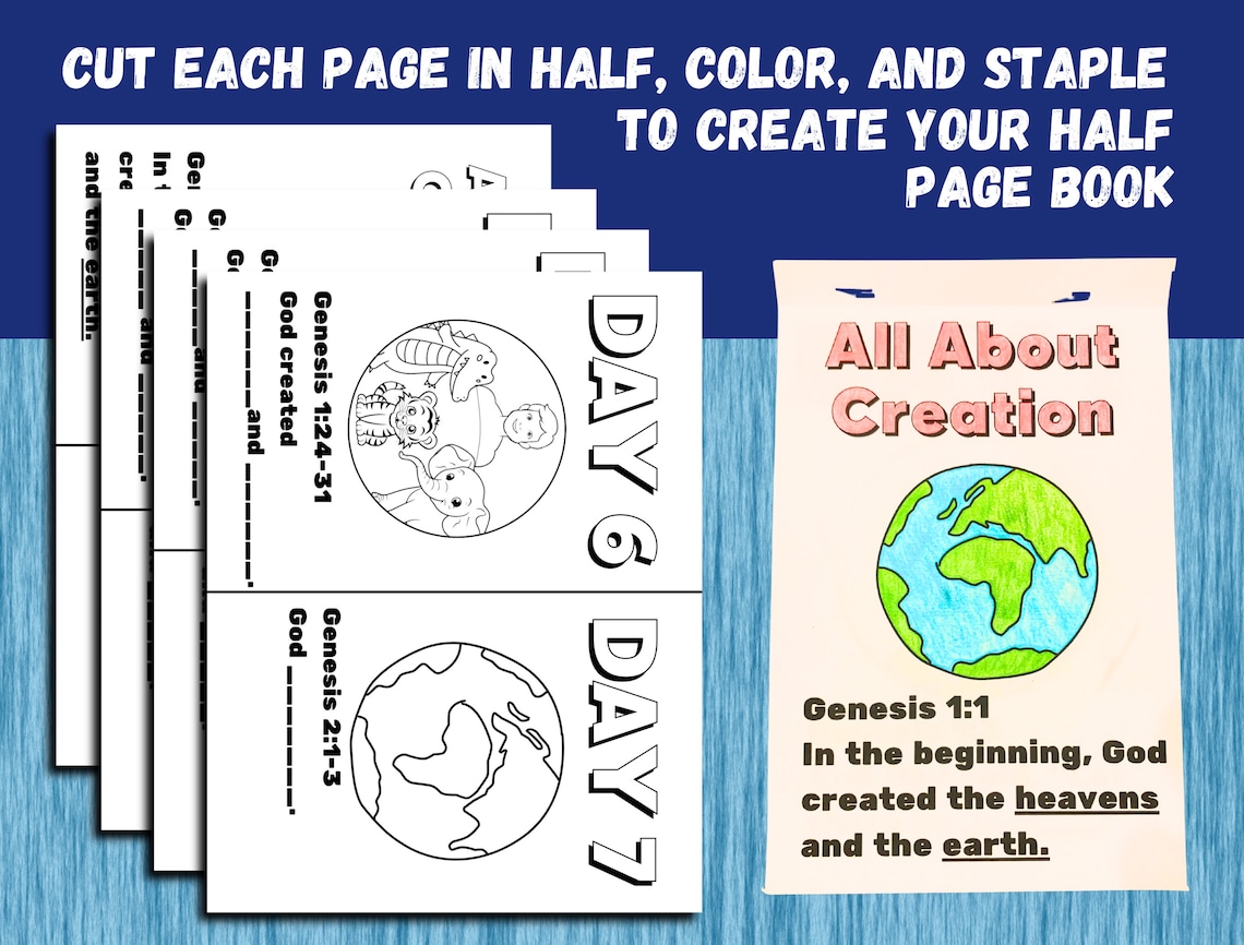 Days of Creation Coloring Pages, Kids Bible Coloring Book, Genesis 1 ...