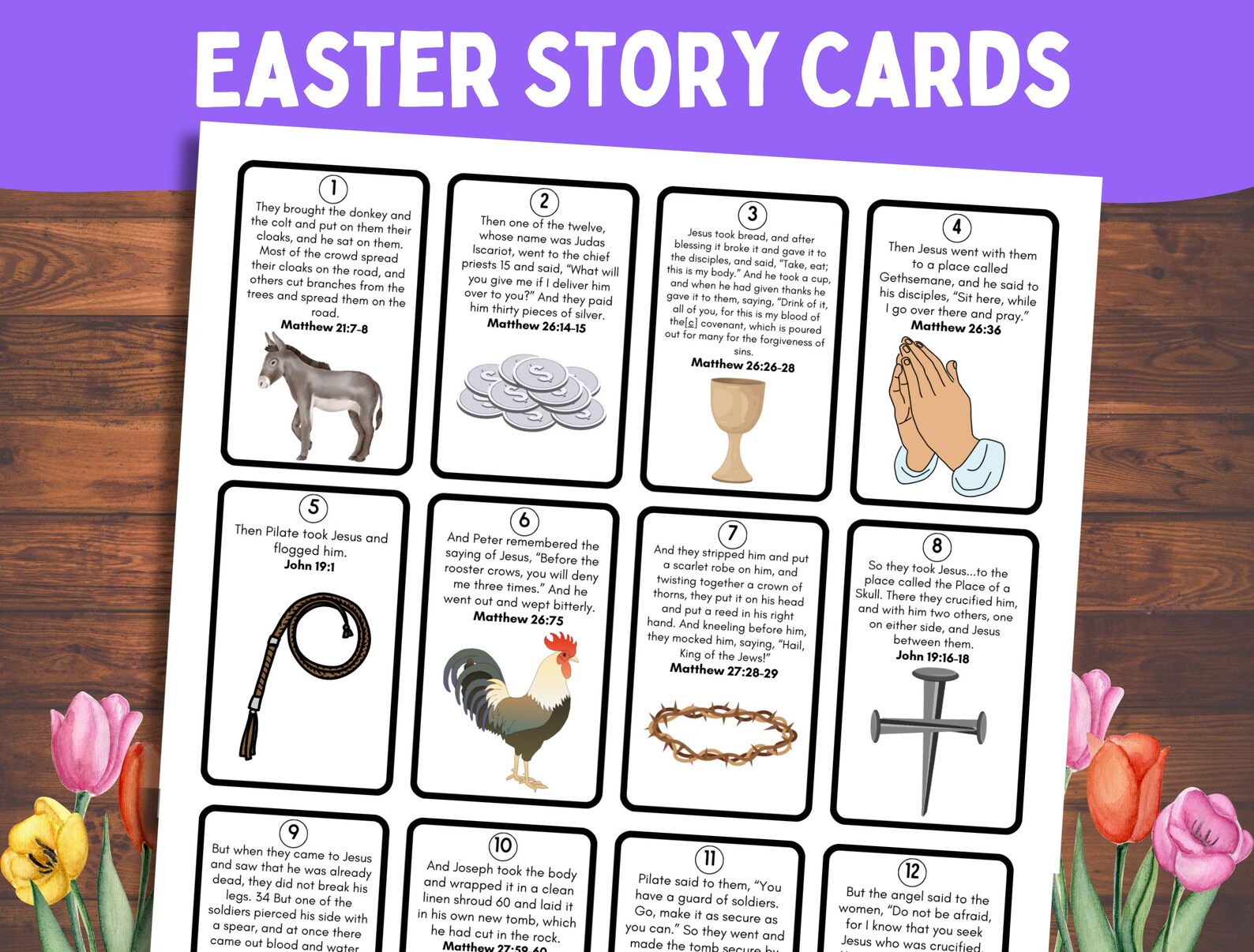Easter Story Cards for Kids, Sunday School Easter Bible Lesson, Church ...