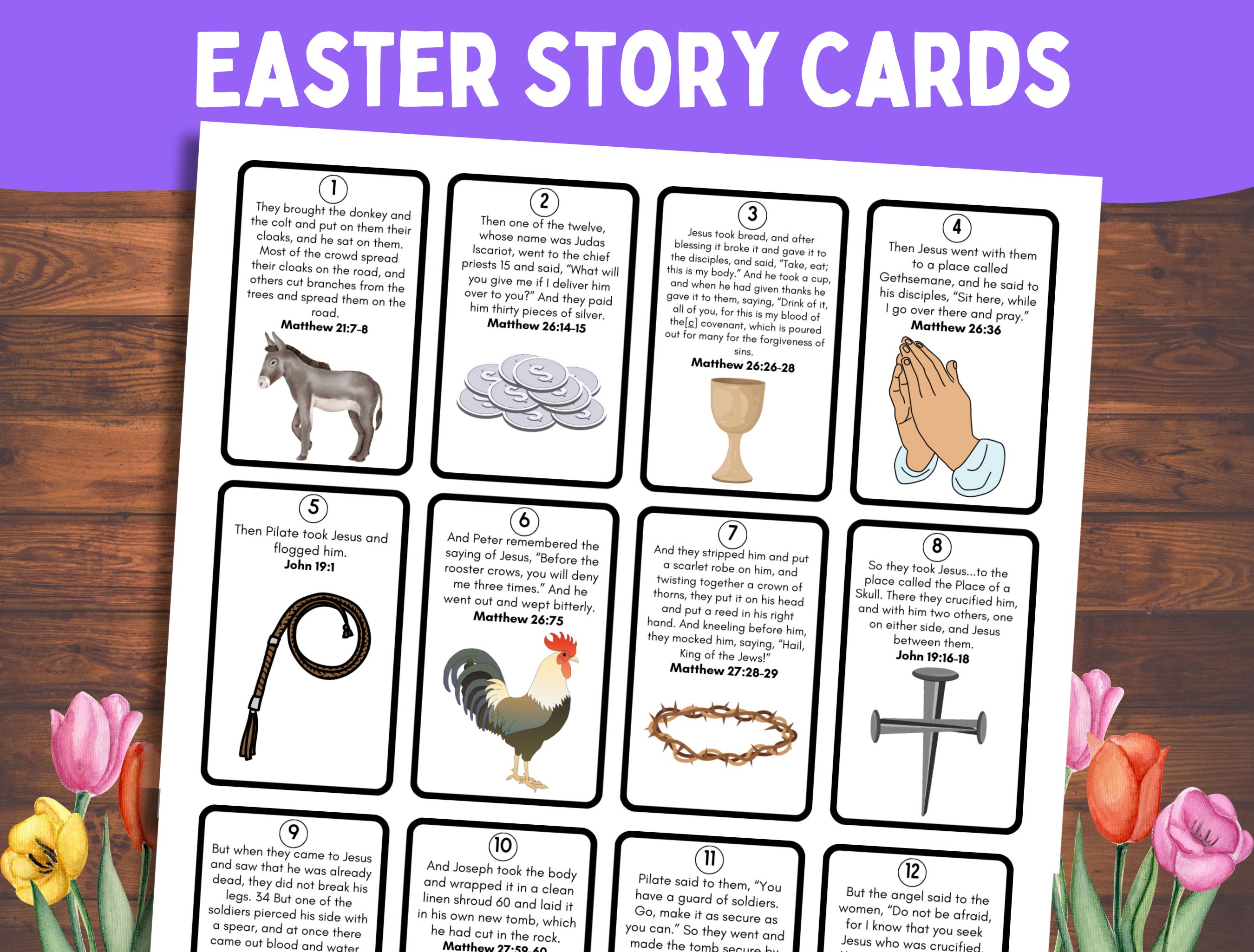 Easter Story Cards for Kids, Sunday School Easter Bible Lesson, Church ...
