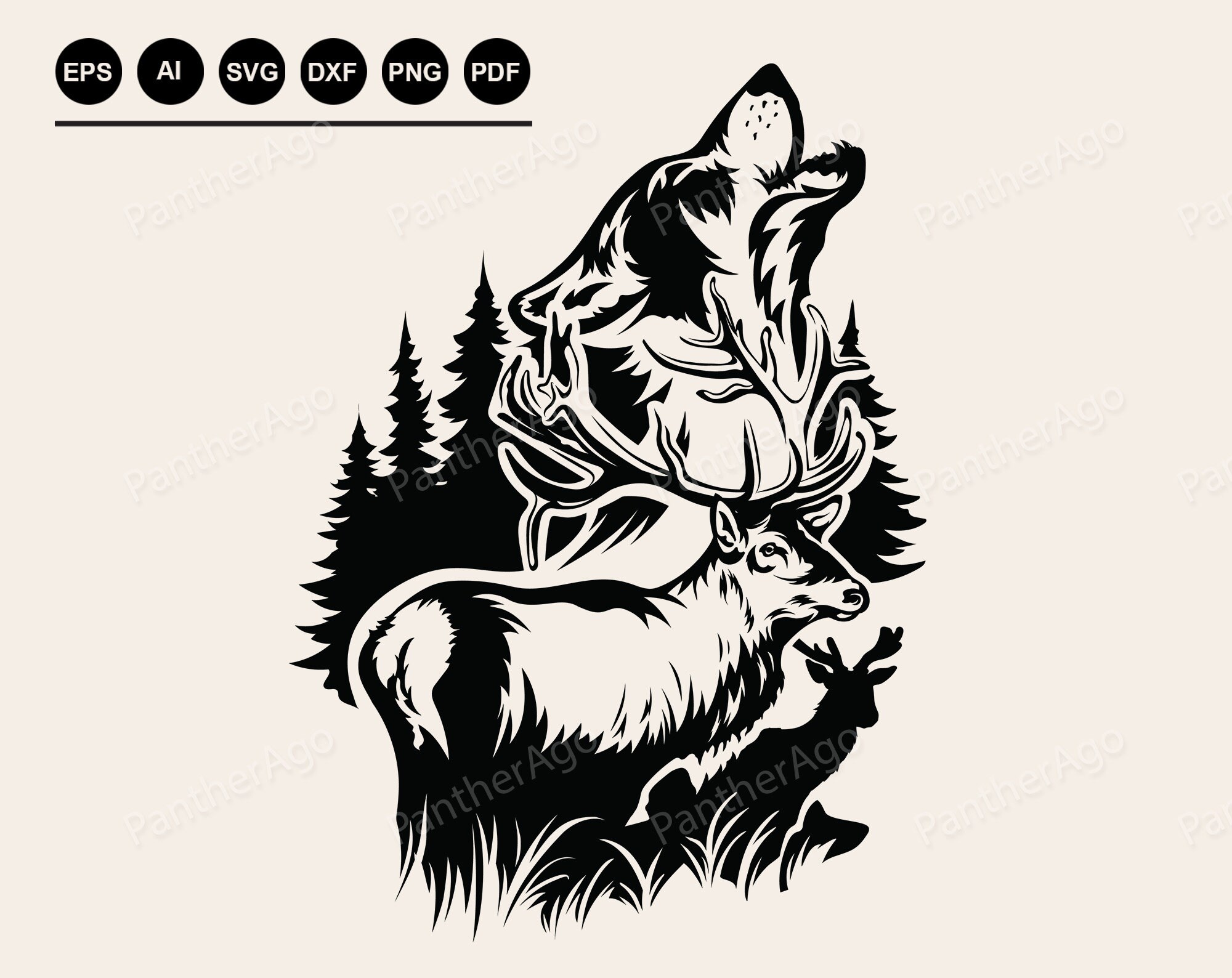 Wolf and Deer Svg Forest Animal Christmas Ornaments Design - Etsy