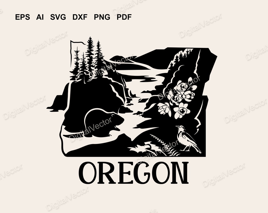 Oregon Svg, Beaver State Silhouette, Oregon Grape, Western Meadowlark ...
