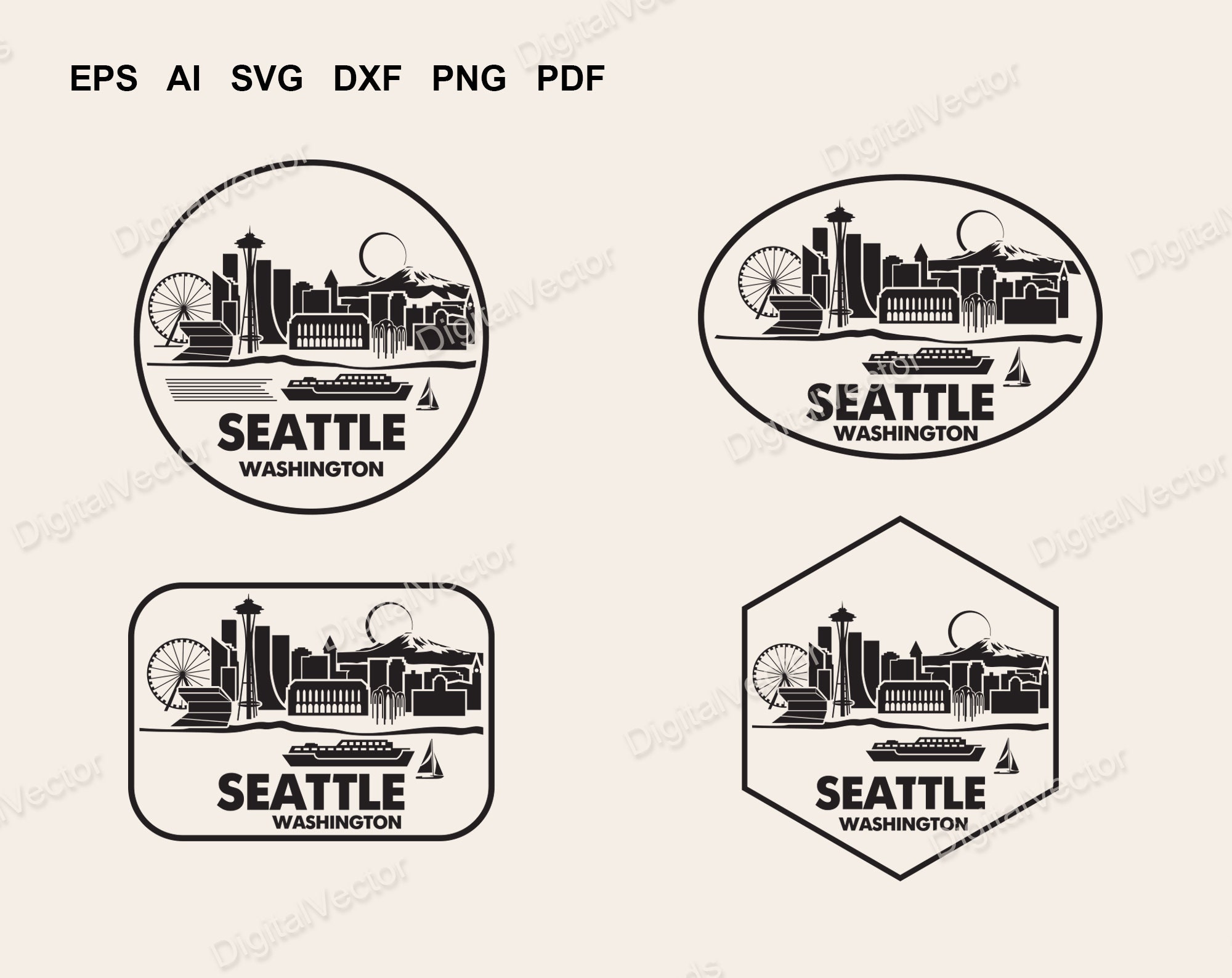 Seattle Skyline Svg Design, Washington State, Sublimation Design, Vinyl ...