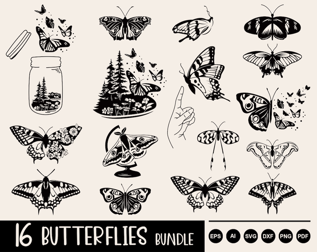 Butterfly Svg Bundle, Butterflies Vector Art, Butterfly Meadow, Monarch ...