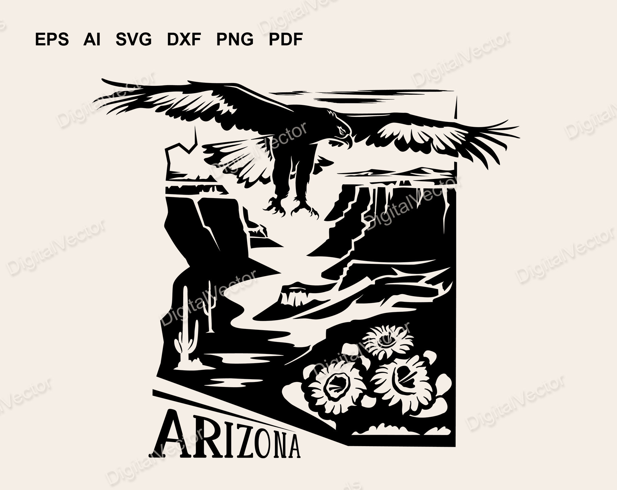 Arizona Silhouette Svg, Grand Canyon State, Saguaro Cactus Blossom ...
