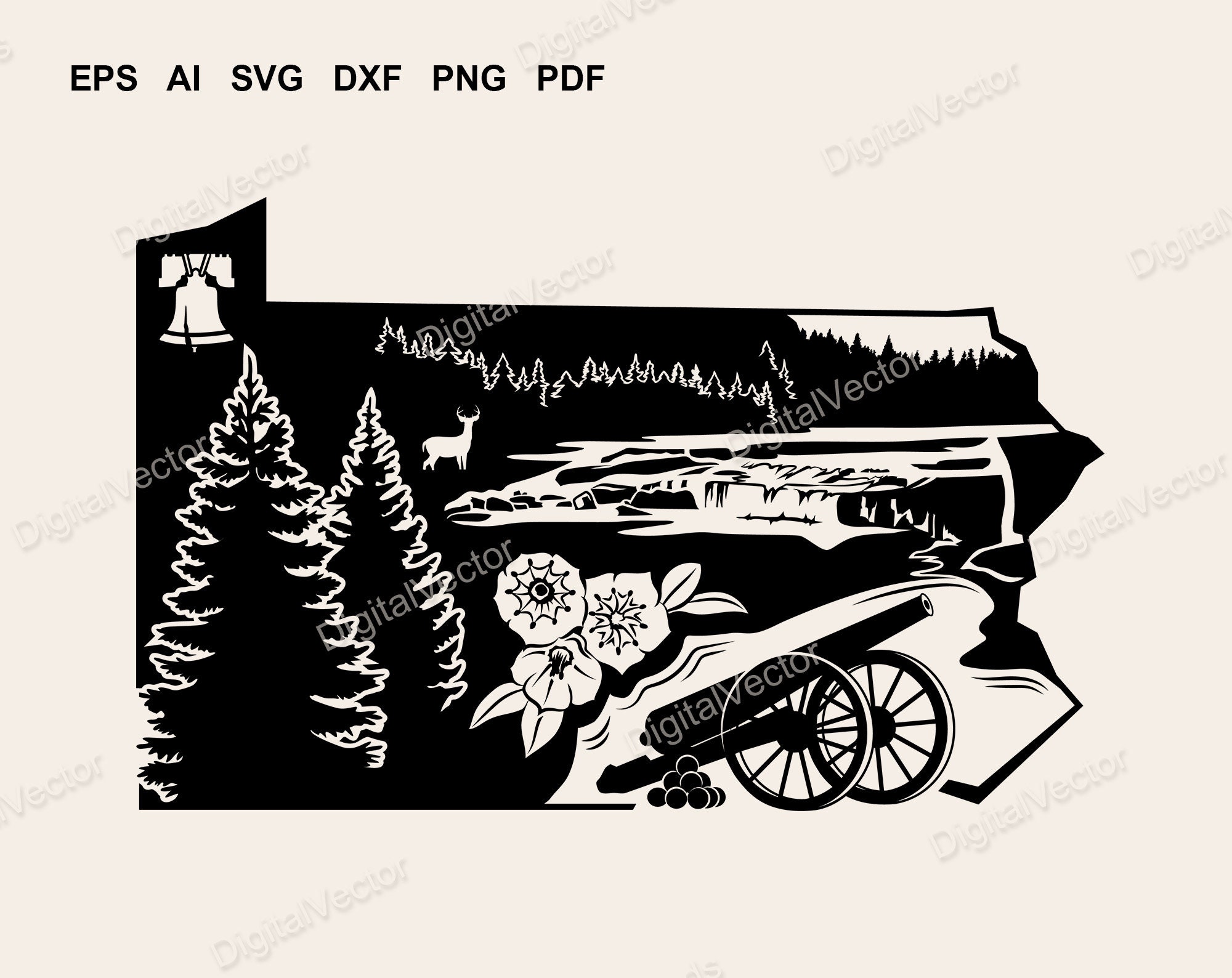 Pennsylvania Svg, Keystone State, Liberty Bell, Ohiopyle State Park ...