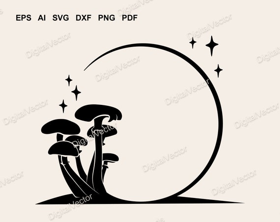 Magic Mushroom Monogram Frame Crescent Moon Silhouette | Etsy