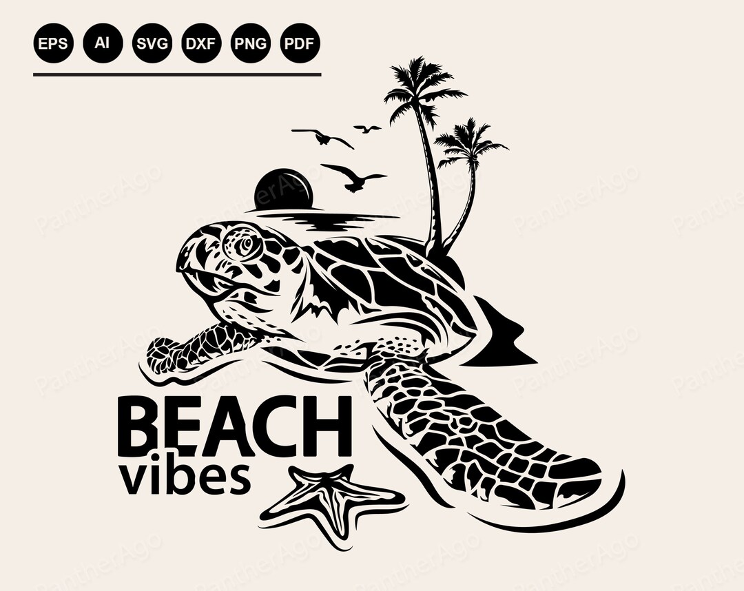 Sea Turtle Svg, Beach Vibes Svg, Silhouette Design, Palm Tree ...