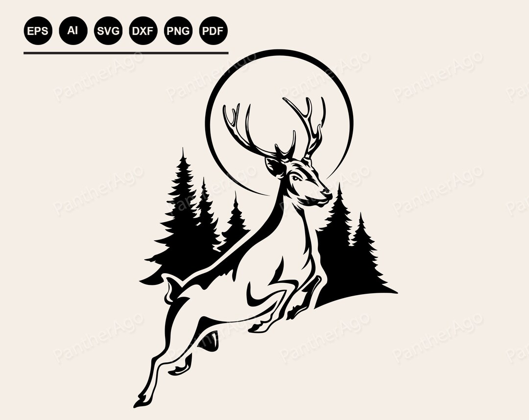 Leaping Deer Silhouette Svg, Jumping Deer, Deer in Forest, Cricut ...