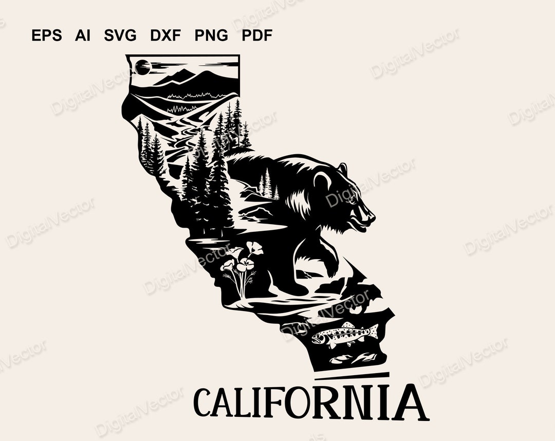 California Svg Silhouette, the Golden State, California Poppy, Grizzly ...