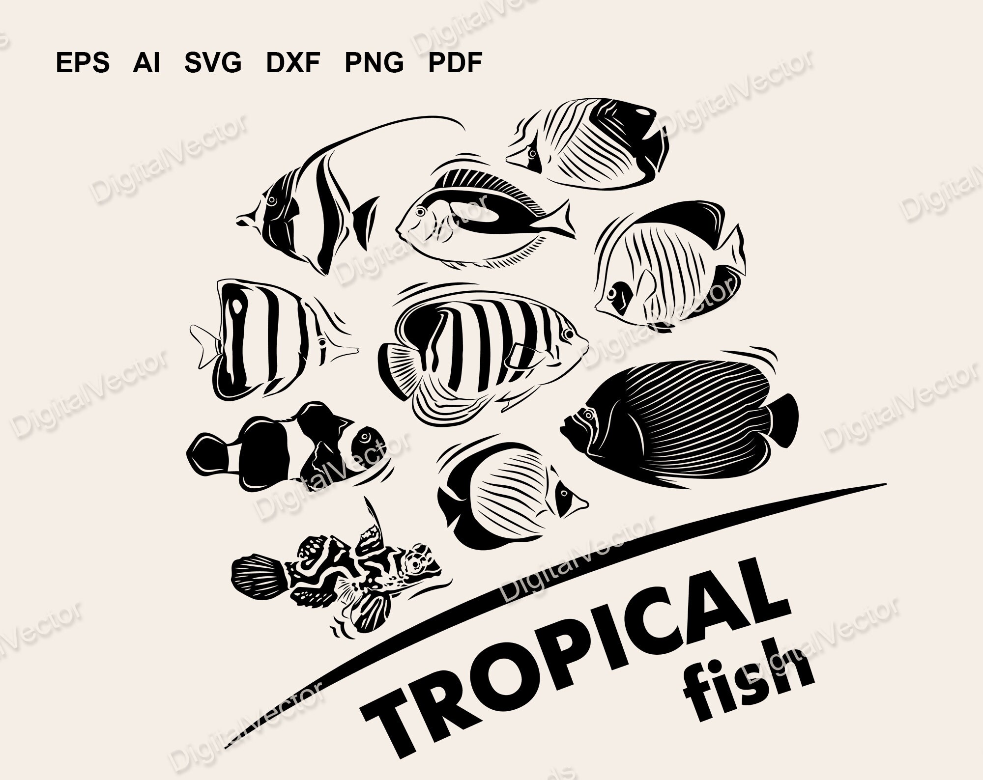 Tropical Fish Silhouette Design Bundle Angelfish Butterfly - Etsy