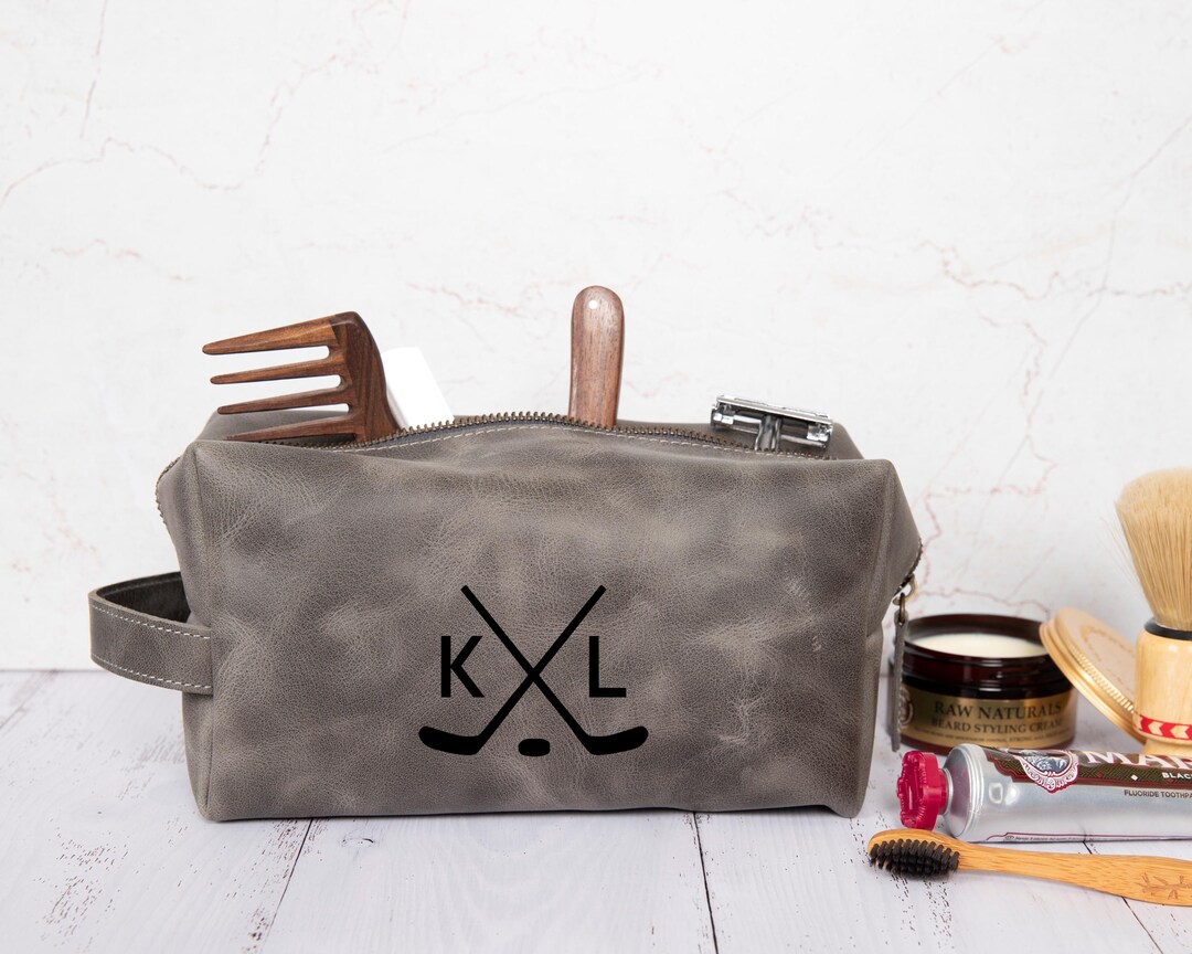 Personalized Leather Toiletry Bag Men's for Hockey Players, Custom ...