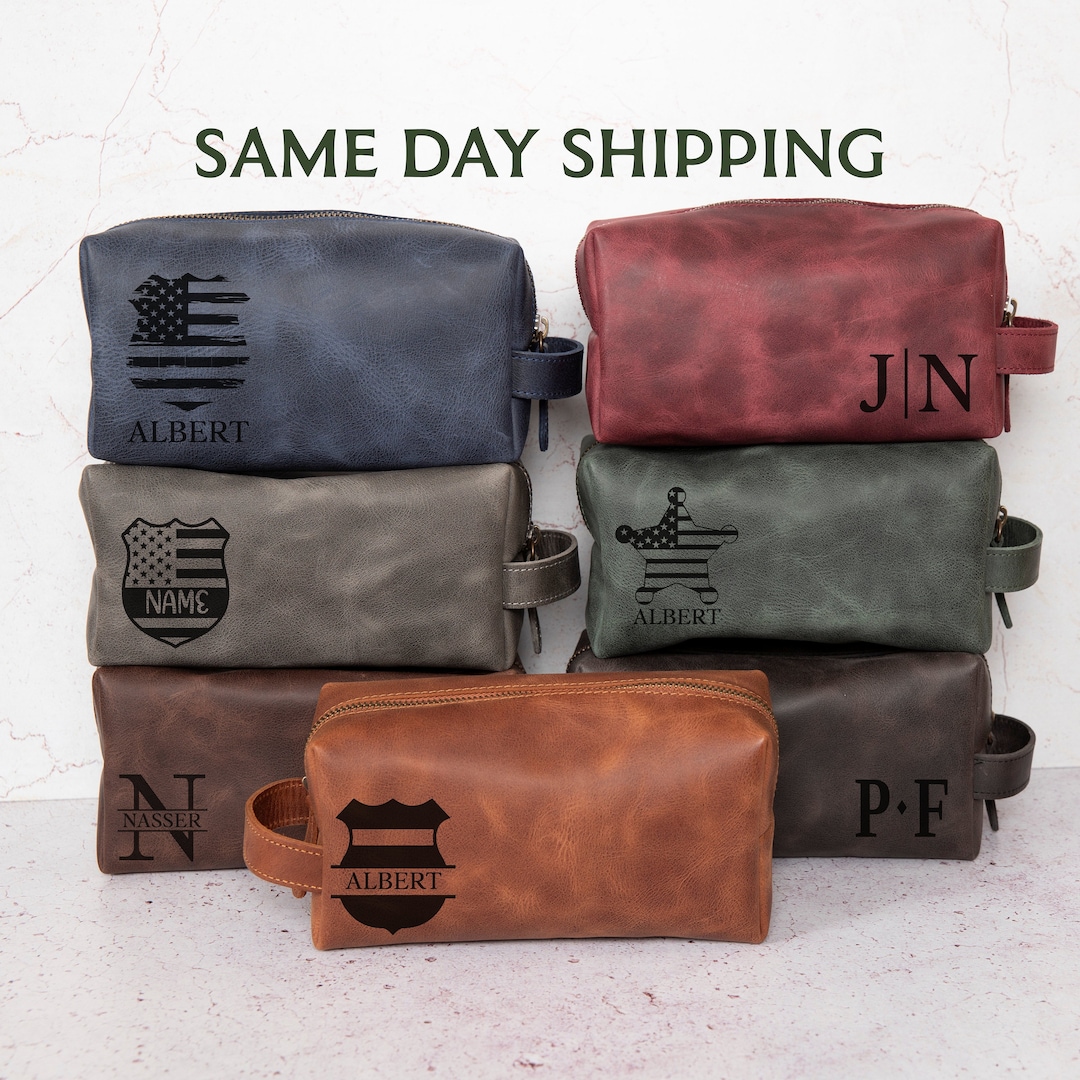 Personalized Leather Toiletry Bag Police Officer Gift, Law Enforcement ...