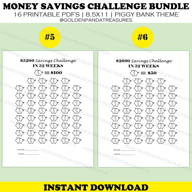Savings Challenge Printable, Pig / Piggy Bank Theme, Budget Challenge ...