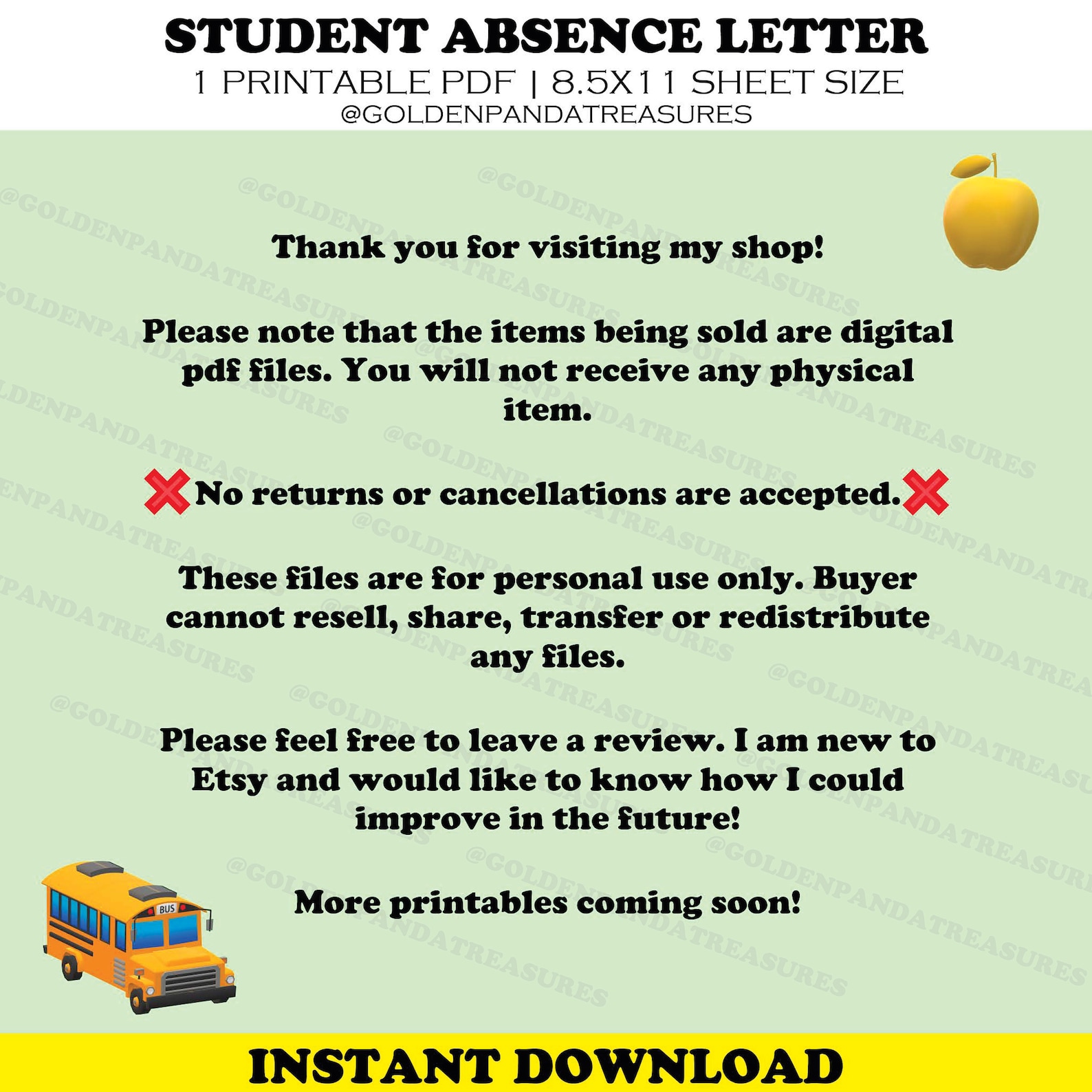 Student Absence Letter Printable, Sick Note, Absent Letter, School Note ...