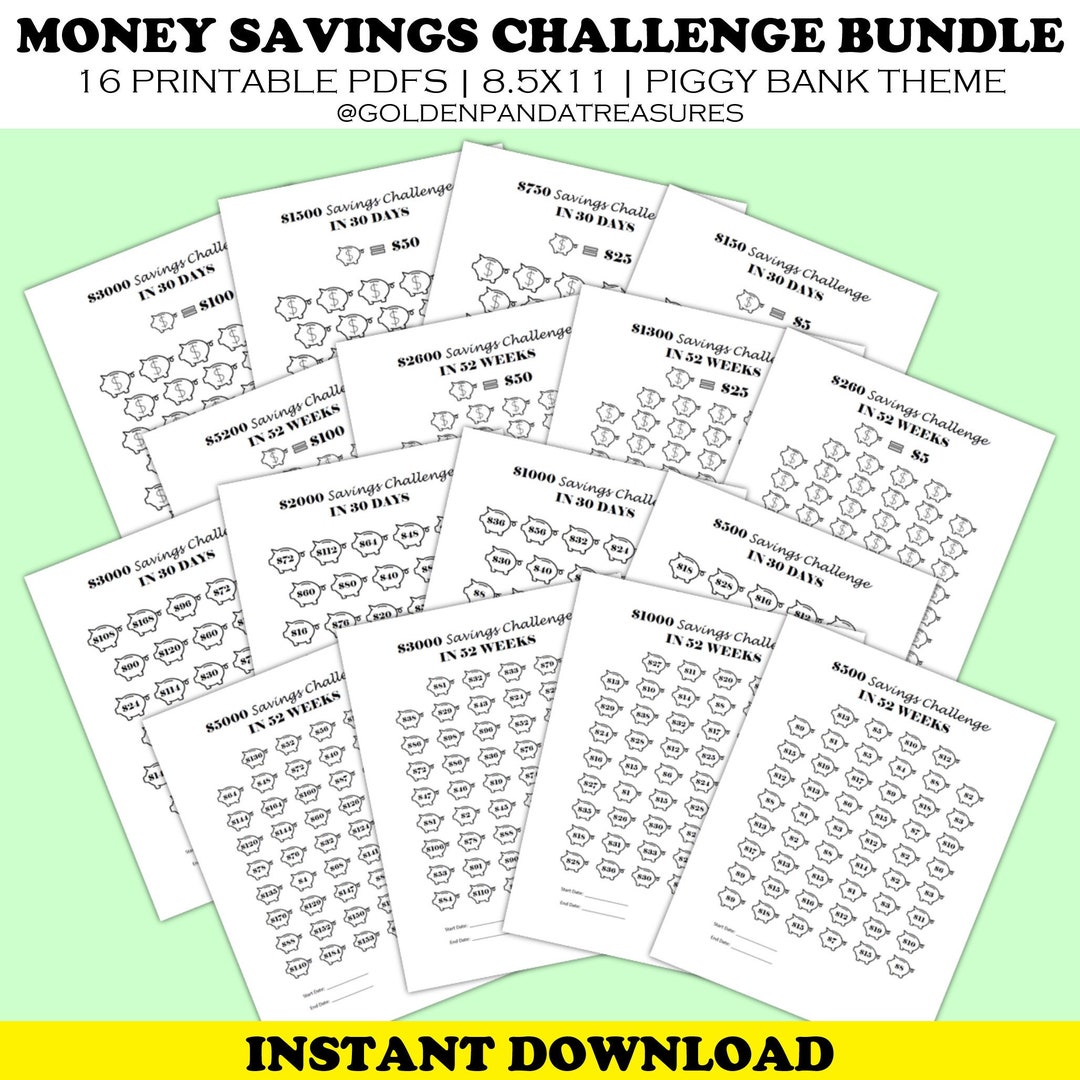 Savings Challenge Printable, Pig / Piggy Bank Theme, Budget Challenge ...