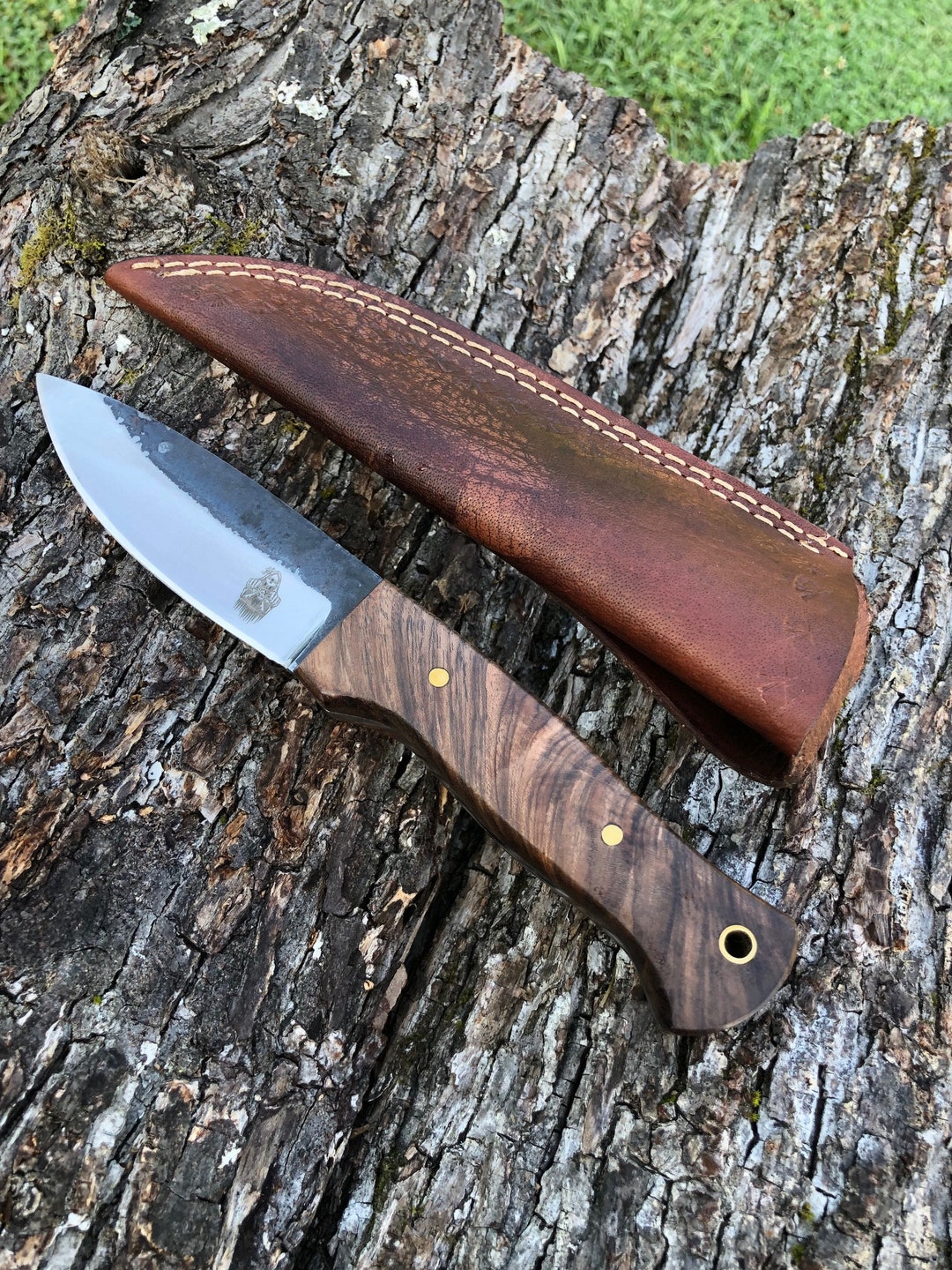 1776 Cutlery 1095 High Carbon Wood Handle Hammered Top Fixed Blade EDC ...