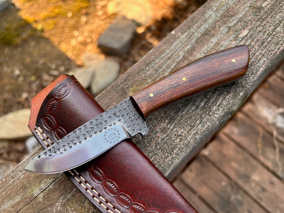 1776 Cutlery 1095 High Carbon Wood Handle Hammered Top Fixed Blade Drop ...