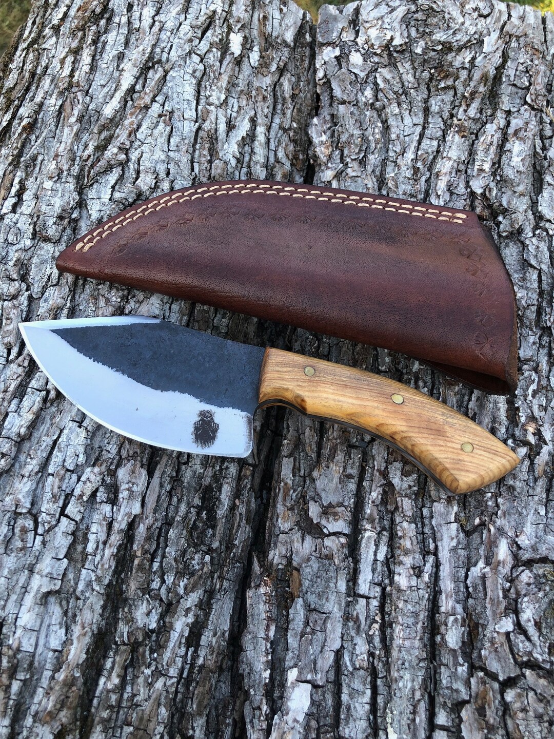 1776 Cutlery 1095 High Carbon Wood Handle Hammered Top Fixed Blade EDC ...