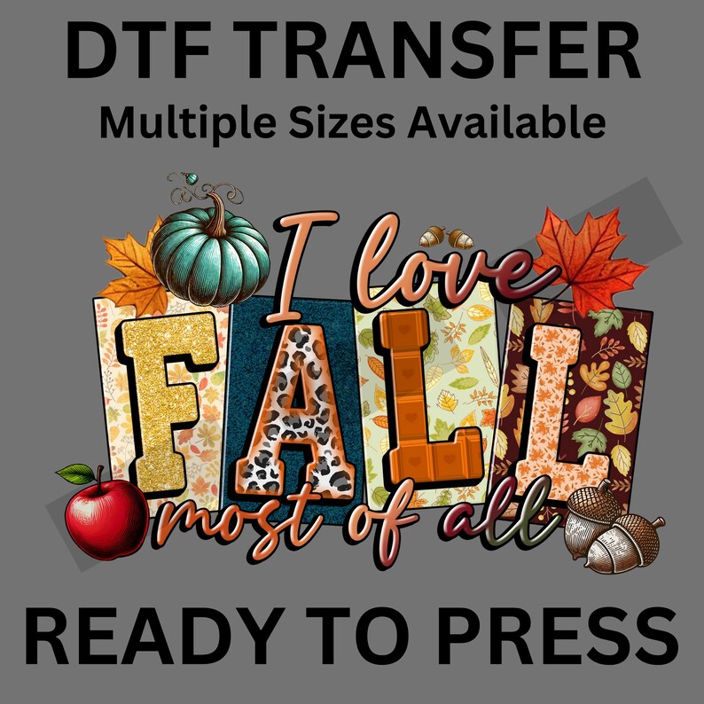 Fall Themed DTF Iron on Heat Transfer Ready to Press, Autumn Craft ...