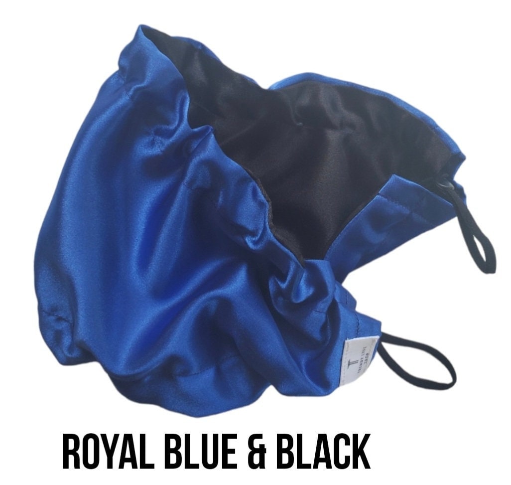Royal Blue & Black Adjustable and Reversible Beard Bonnet, Beard Rag ...