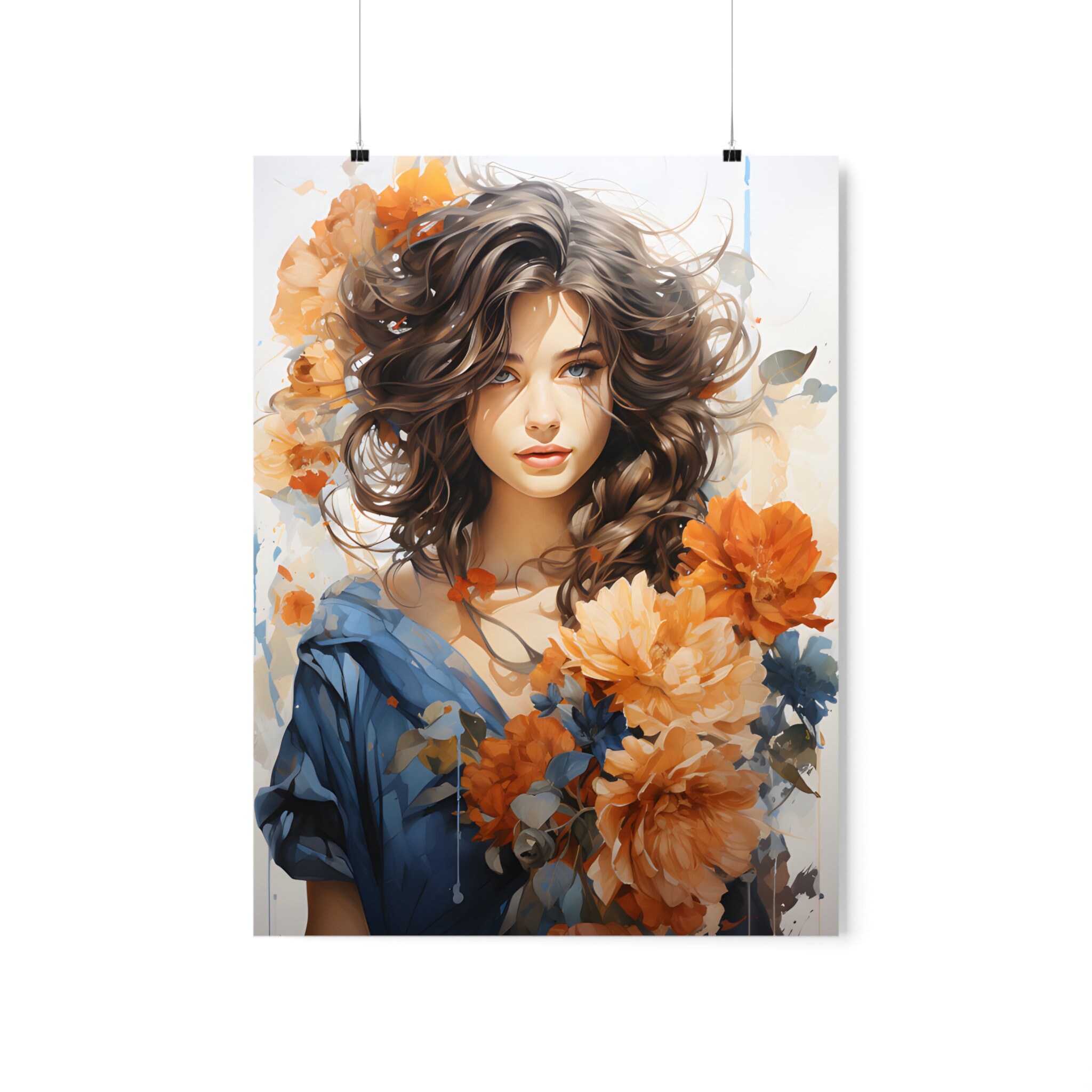 Floral Girl Muse Vertical Poster watercolour Effect Flowers - Etsy