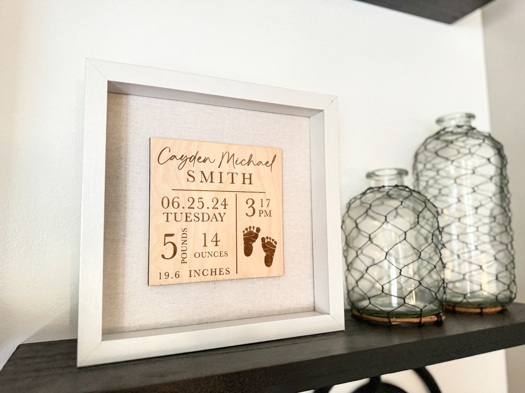 Personalized Baby Birth Stats Shadow Box Sign, Birth Stat Nursery Sign ...