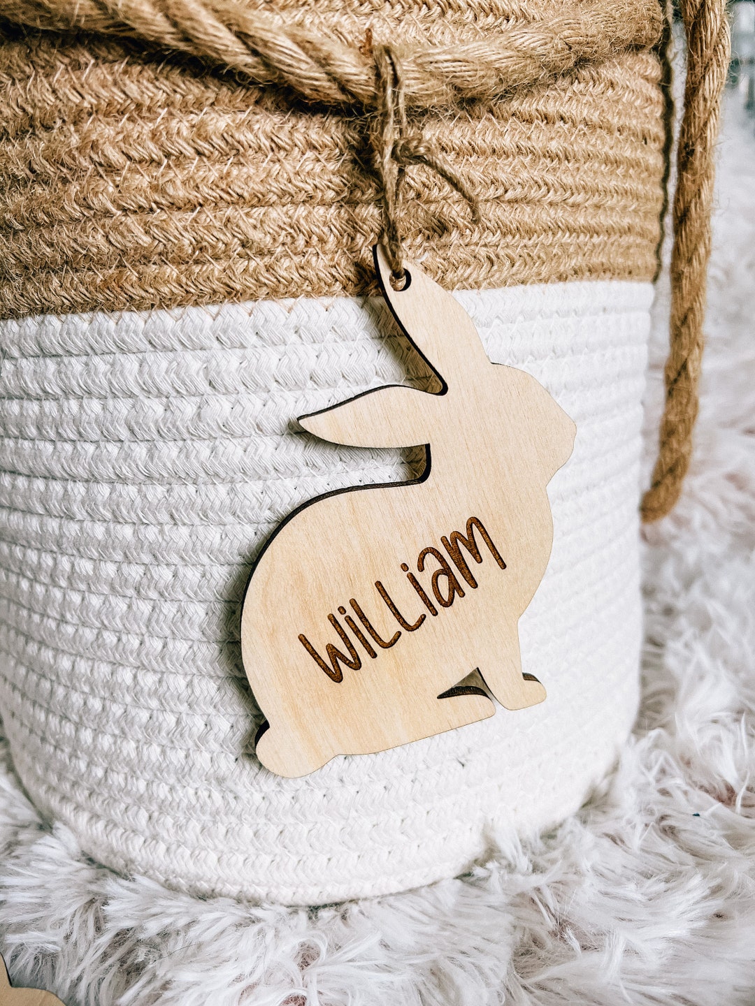 Easter Basket Name Tag, Bunny Name Tag, Minimalist Name Tag, Wooden ...