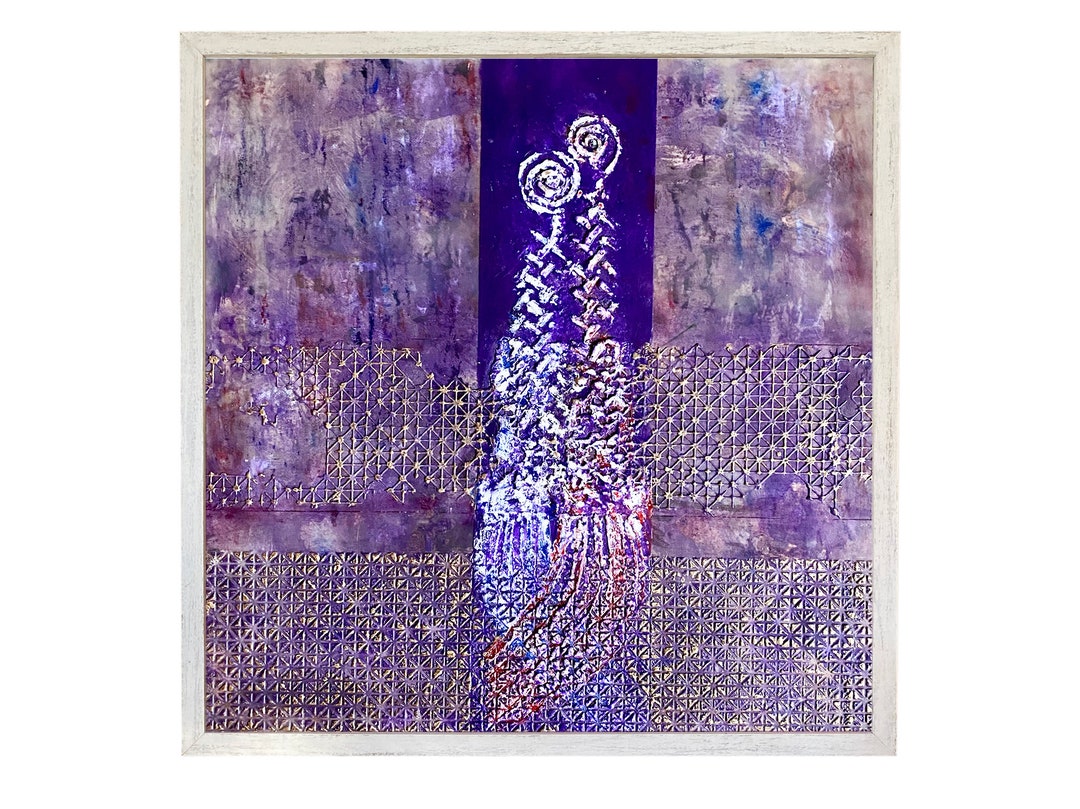 Abstract Wax Artwork, together Purple and Gold Encaustic Painting ...