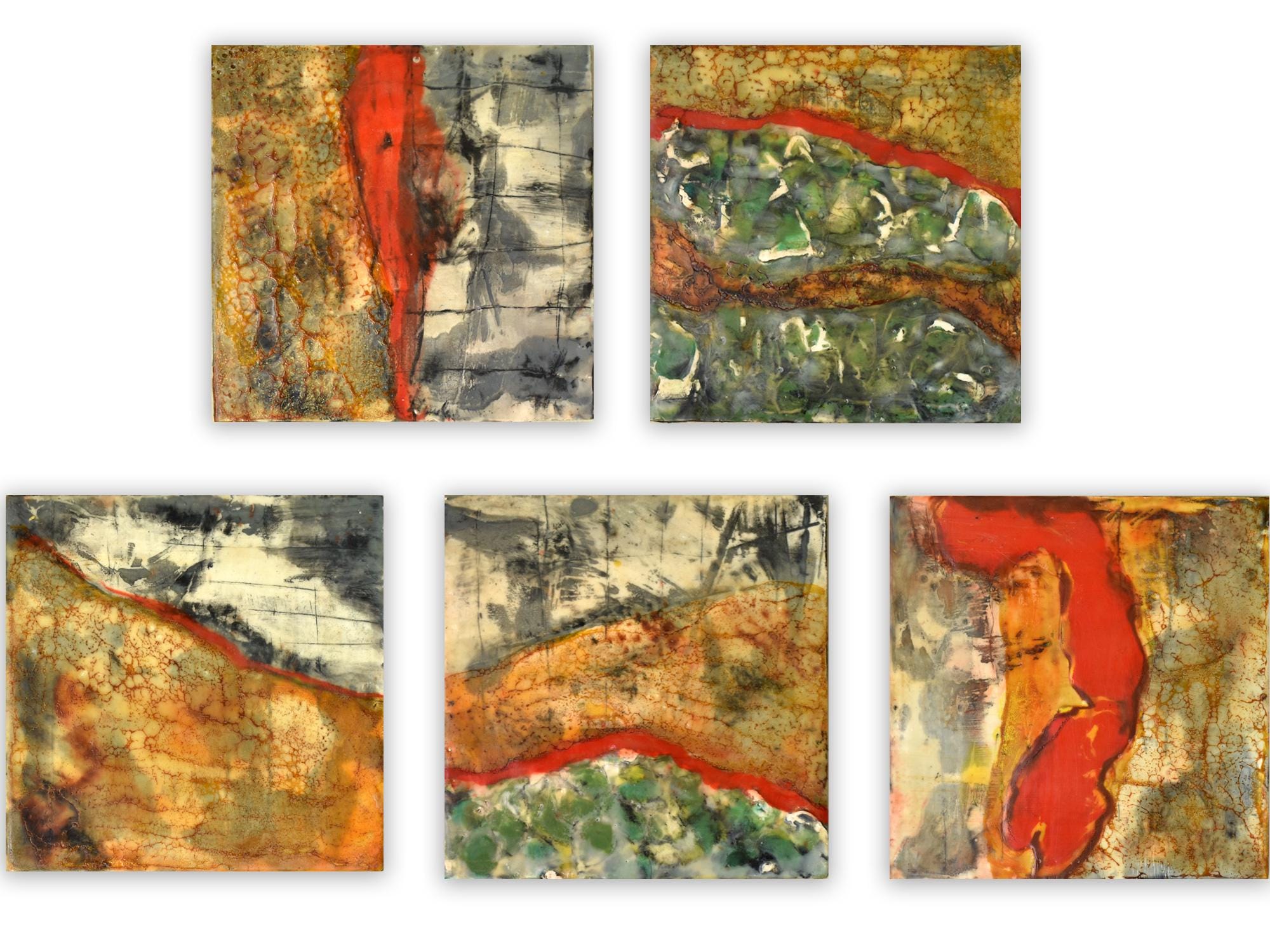 Series of 5 Modern Urban Textures, Original Encaustic Paintings on Wood ...