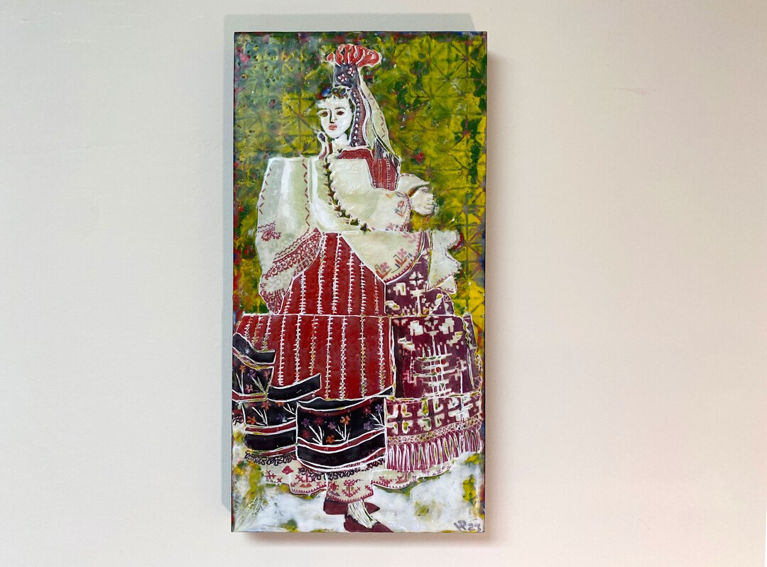 Bulgarian Traditional Festive Costume Painting - Encaustic & Mixed ...