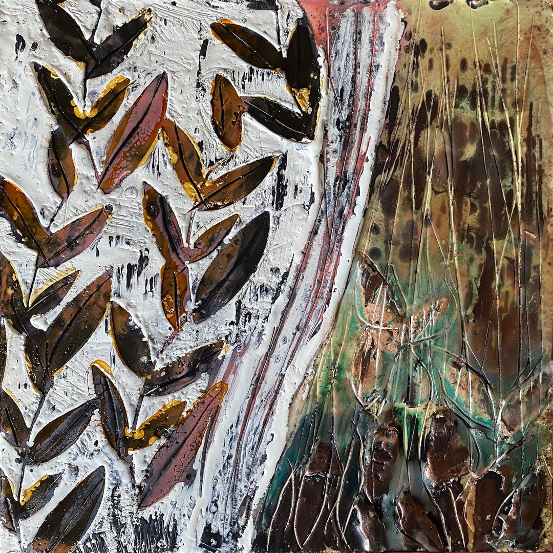 Set of 6 Encaustic Floral Paintings: Abstract Art on Wood Panels, 8x8 ...