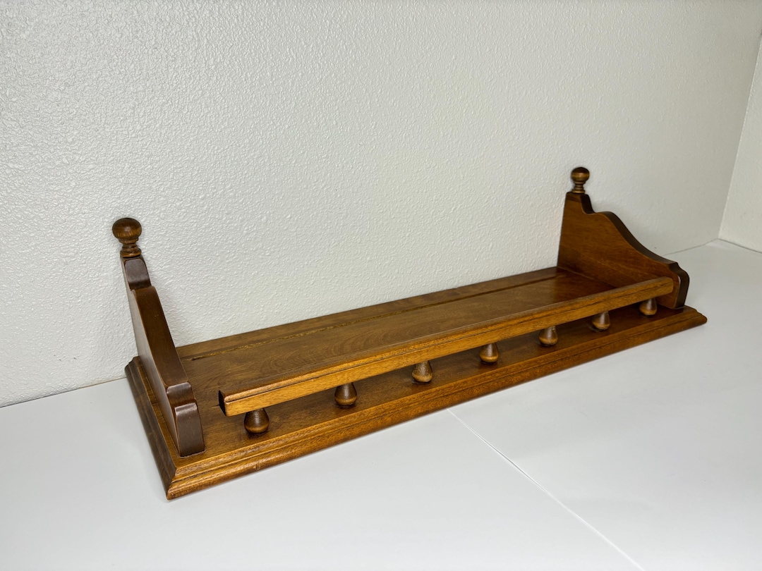 Vintage Ethan Allen Maple Wood Display Shelf W/ Front Rail and Plate ...