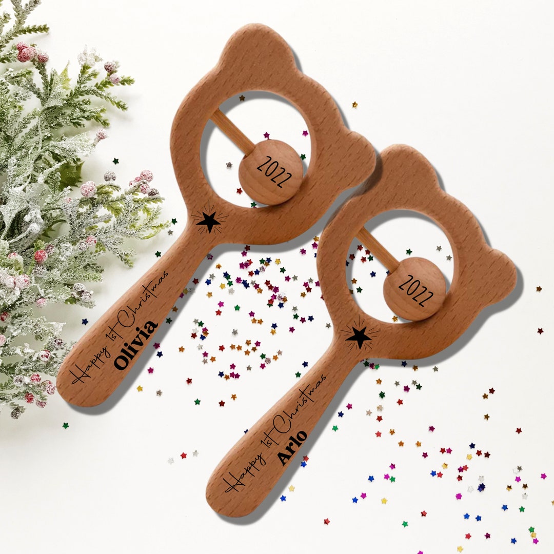 Babies 1st Christmas Keepsake Personalised Wooden Rattle - Etsy UK