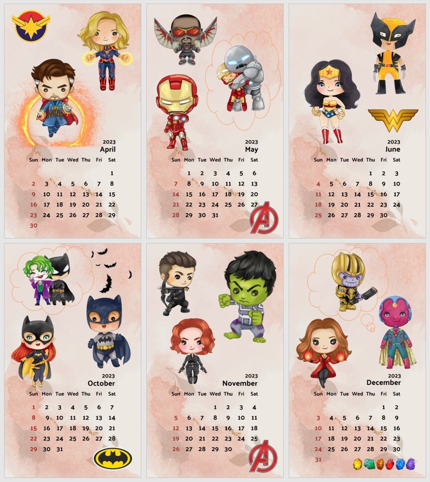 Calendar 2023. Super Heroes Calendar. - Etsy