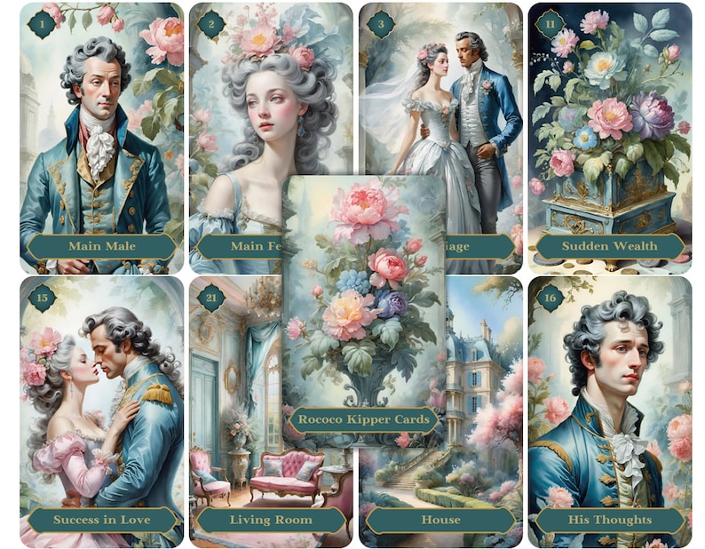 Rococo Art Kipper Oracle Cards Deck With Velvet Bag - Etsy