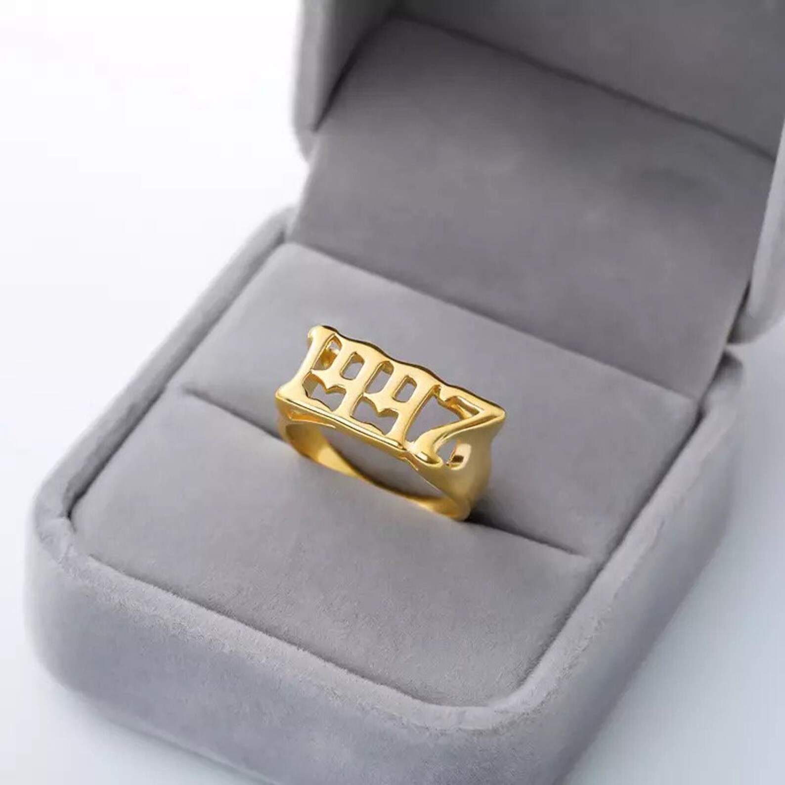 Birth Year Ring - Old English Number - Birthday Gift - Gold Signet Ring ...
