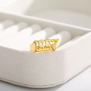 Birth Year Ring - Old English Number - Birthday Gift - Gold Signet Ring ...