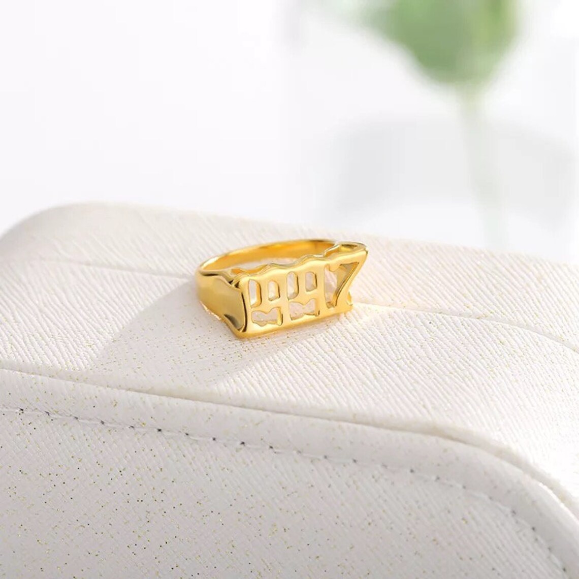 Birth Year Ring - Old English Number - Birthday Gift - Gold Signet Ring ...