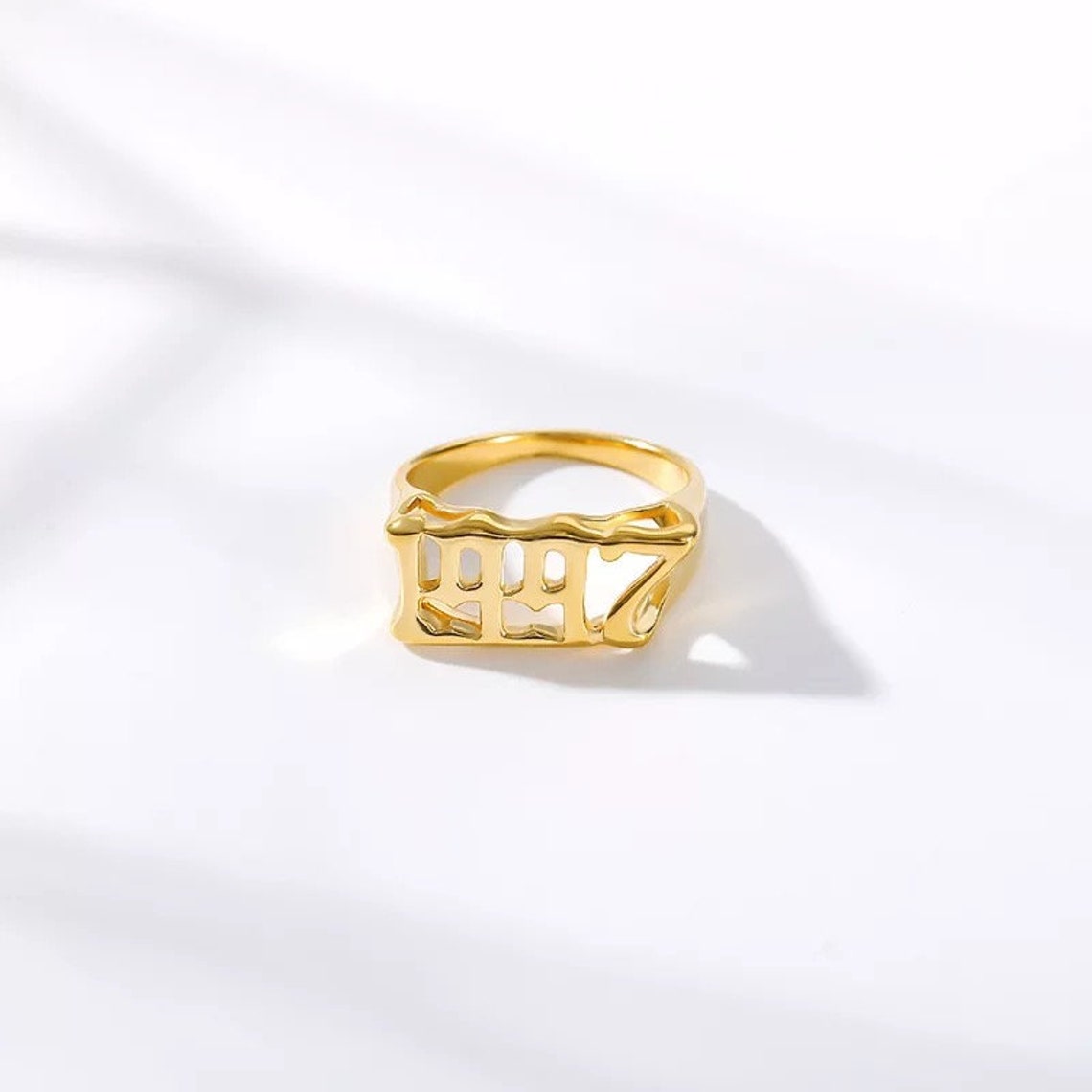 Birth Year Ring - Old English Number - Birthday Gift - Gold Signet Ring ...