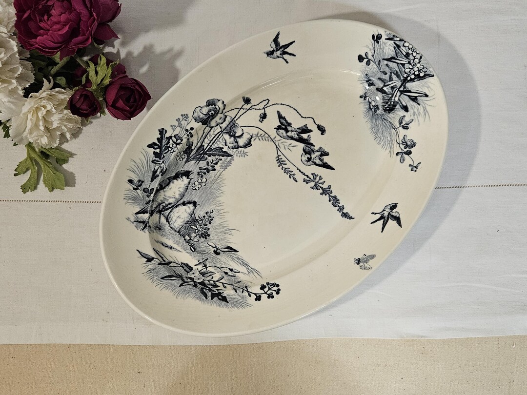 Antique Oval Ironstone Serving Platter, "birds" Pattern, From the ...