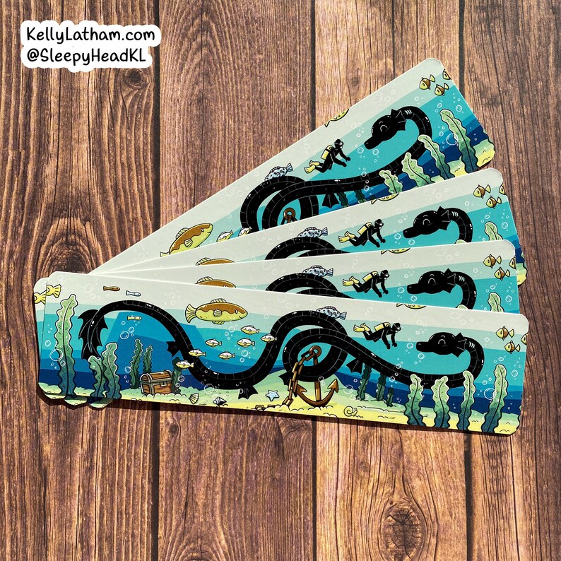 Sea Monster Bookmark | Fun Ocean Serpent Design, Nautical Gift - Etsy