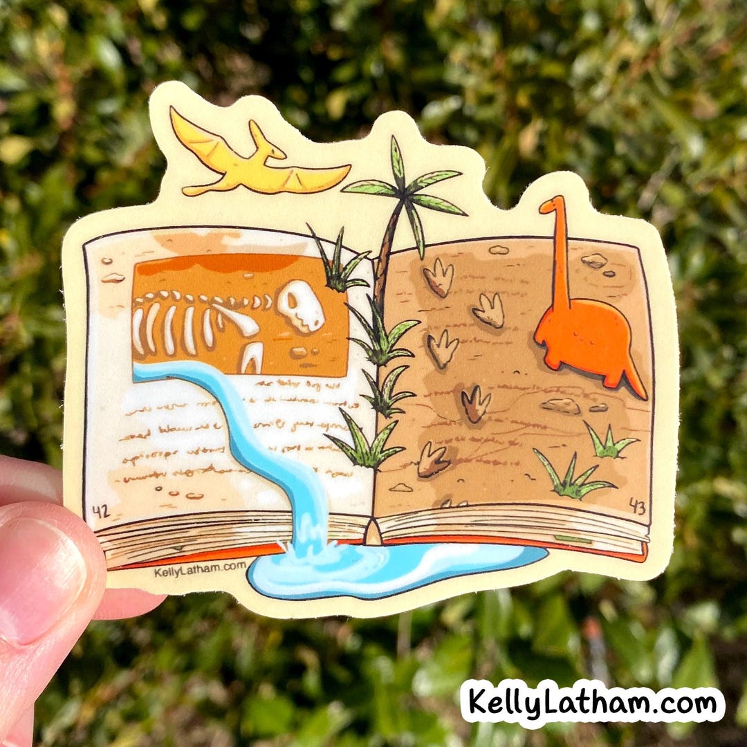 Dinosaur Book Sticker - Waterproof Vinyl Decal for Laptop, Water Bottle ...